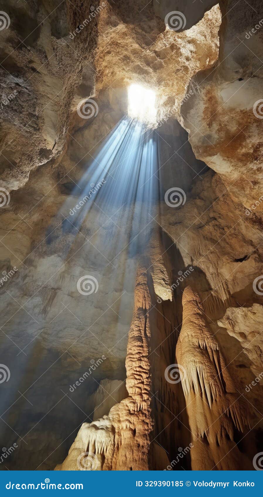 Sunlight Beams through Cave Opening Illuminating Rock Formations ...