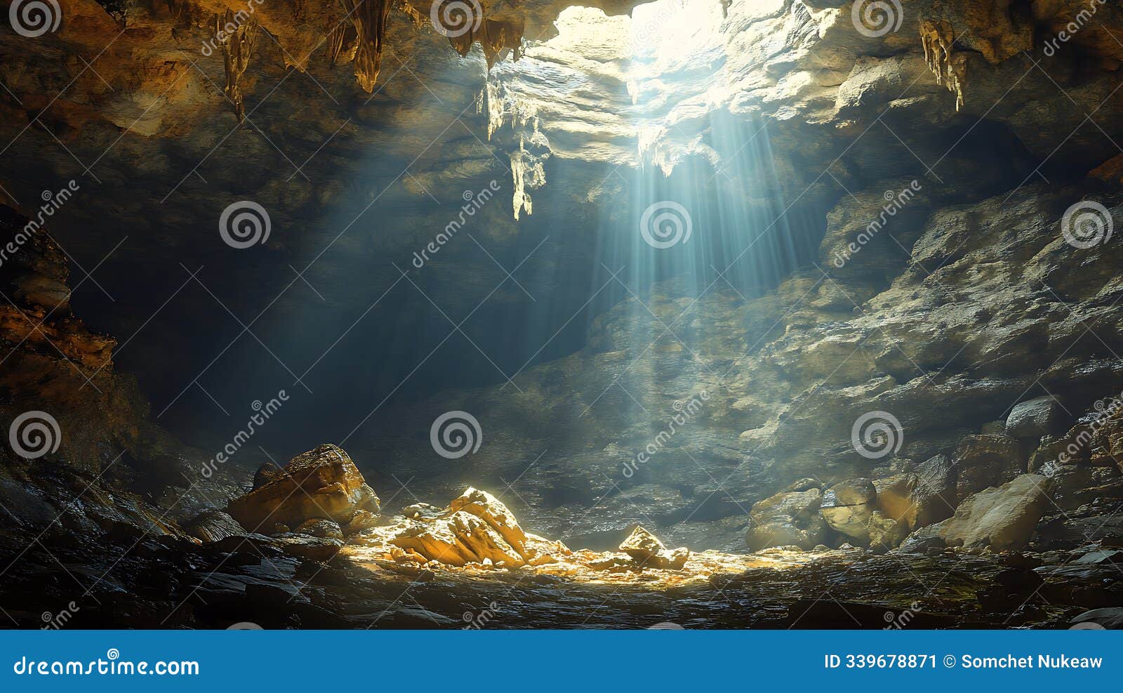 Sunlight Beams through a Cave Opening, Illuminating the Rocky Interior ...