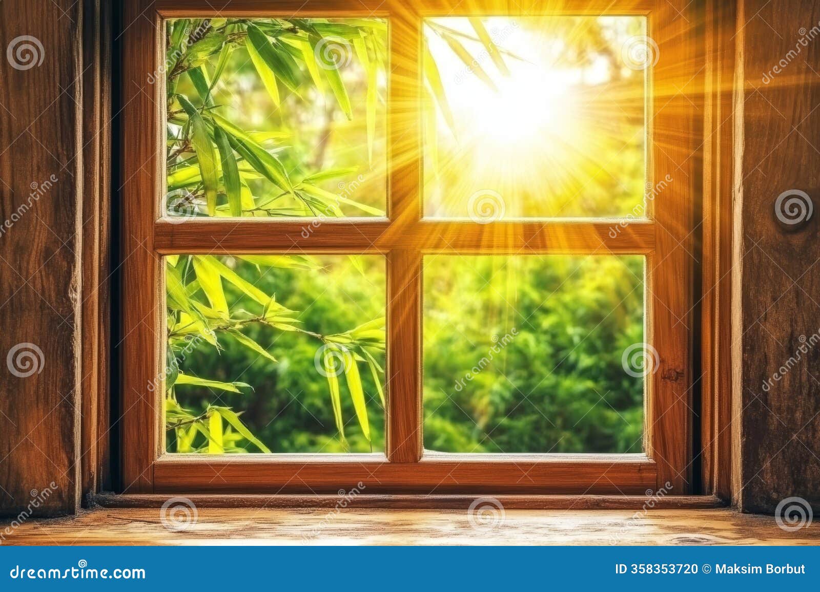 Sunlight Beams Gently through the Bamboo Garden Window, Bathing the ...