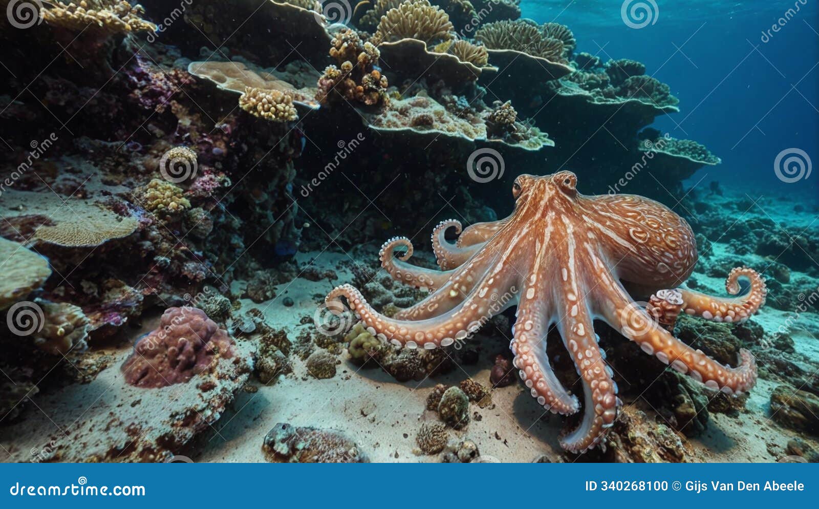 Sunlight Beams Revealing Hidden Octopus among Coral Stock Illustration ...