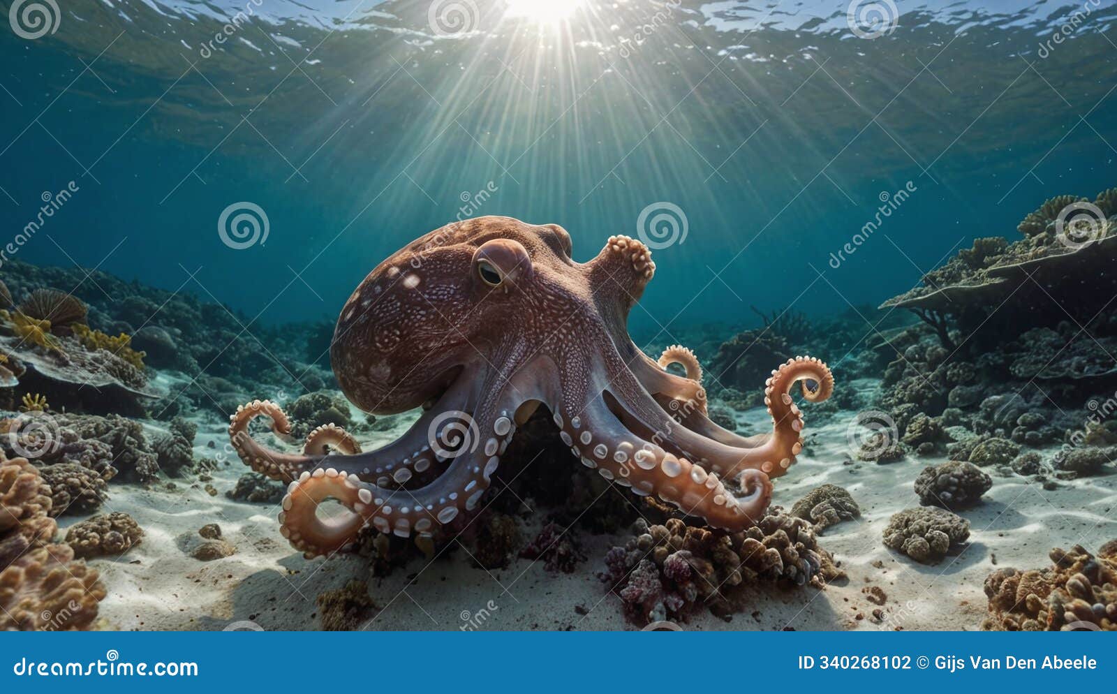 Sunlight Beams Revealing Hidden Octopus among Coral Stock Illustration ...