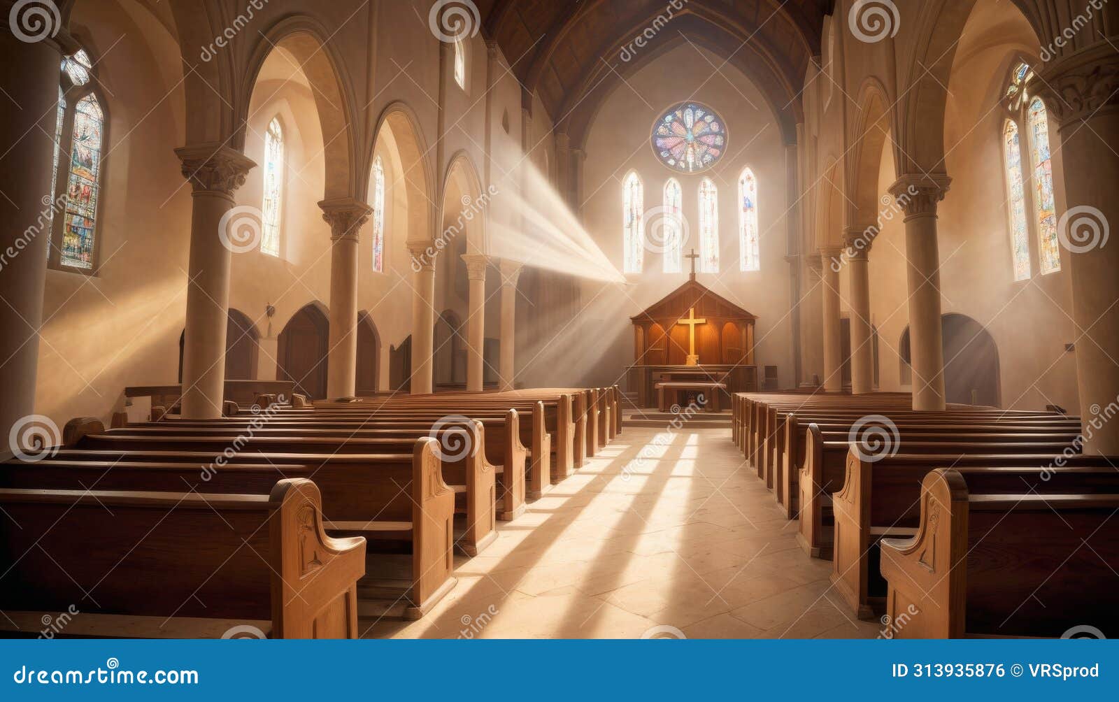 Sunlight Blessing the Church Interior Stock Photo - Image of ethereal ...
