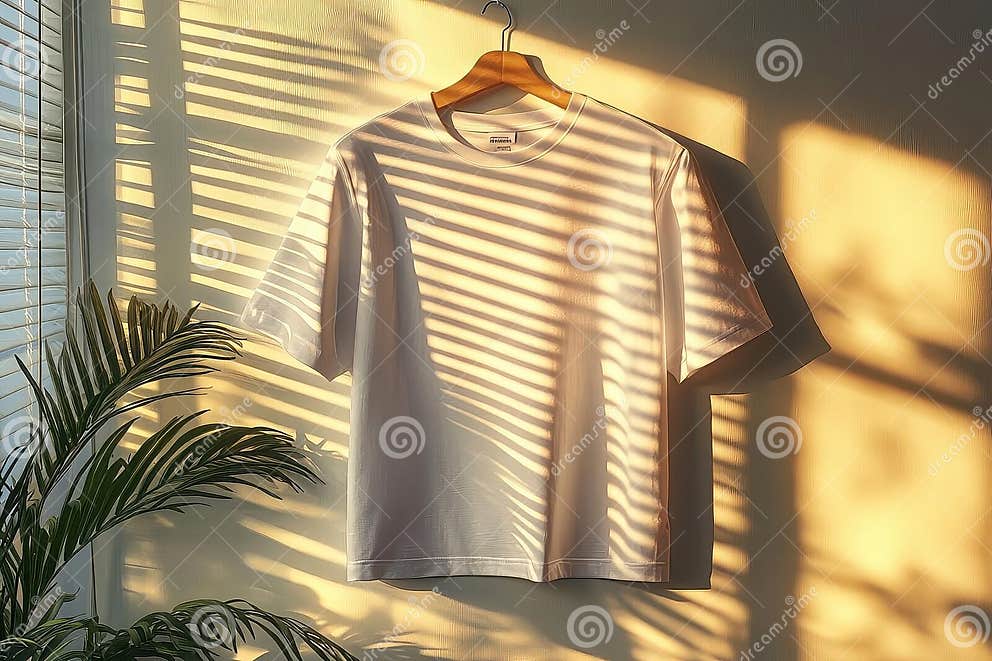 Sunlight through Blinds Creates Striking Pattern on White T-Shirt ...