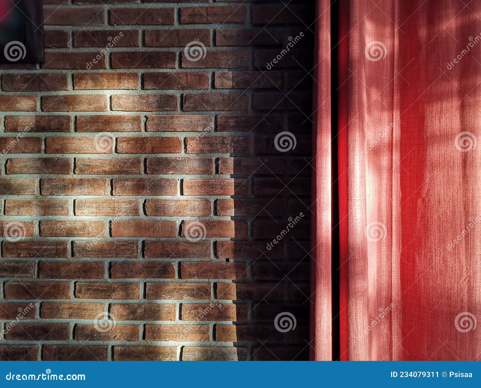 Sunlight on Brick Wall and Red Curtain Stock Image - Image of ...