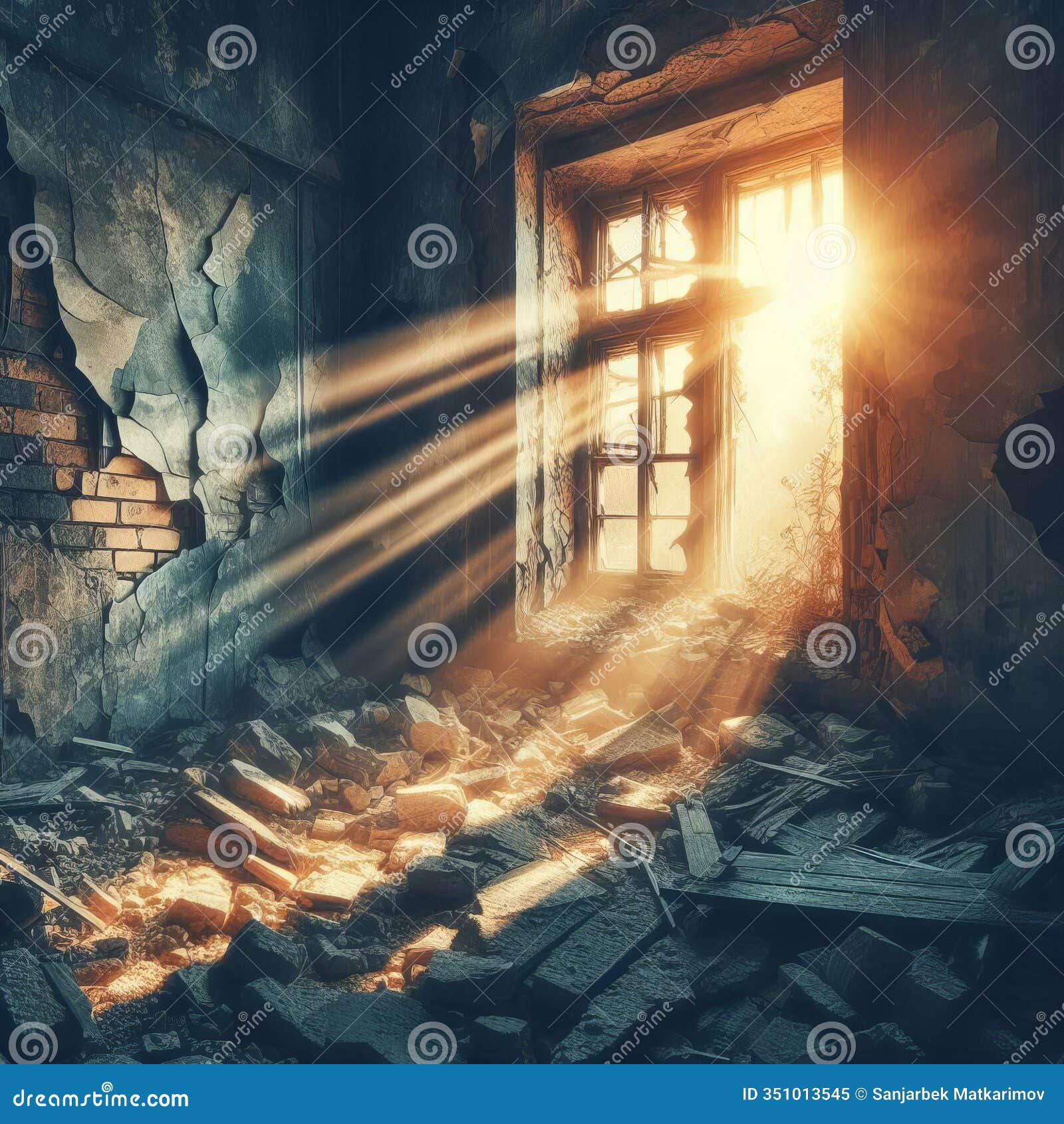 Sunlight through Broken Window in Ruins Play of Light and Textur Stock ...