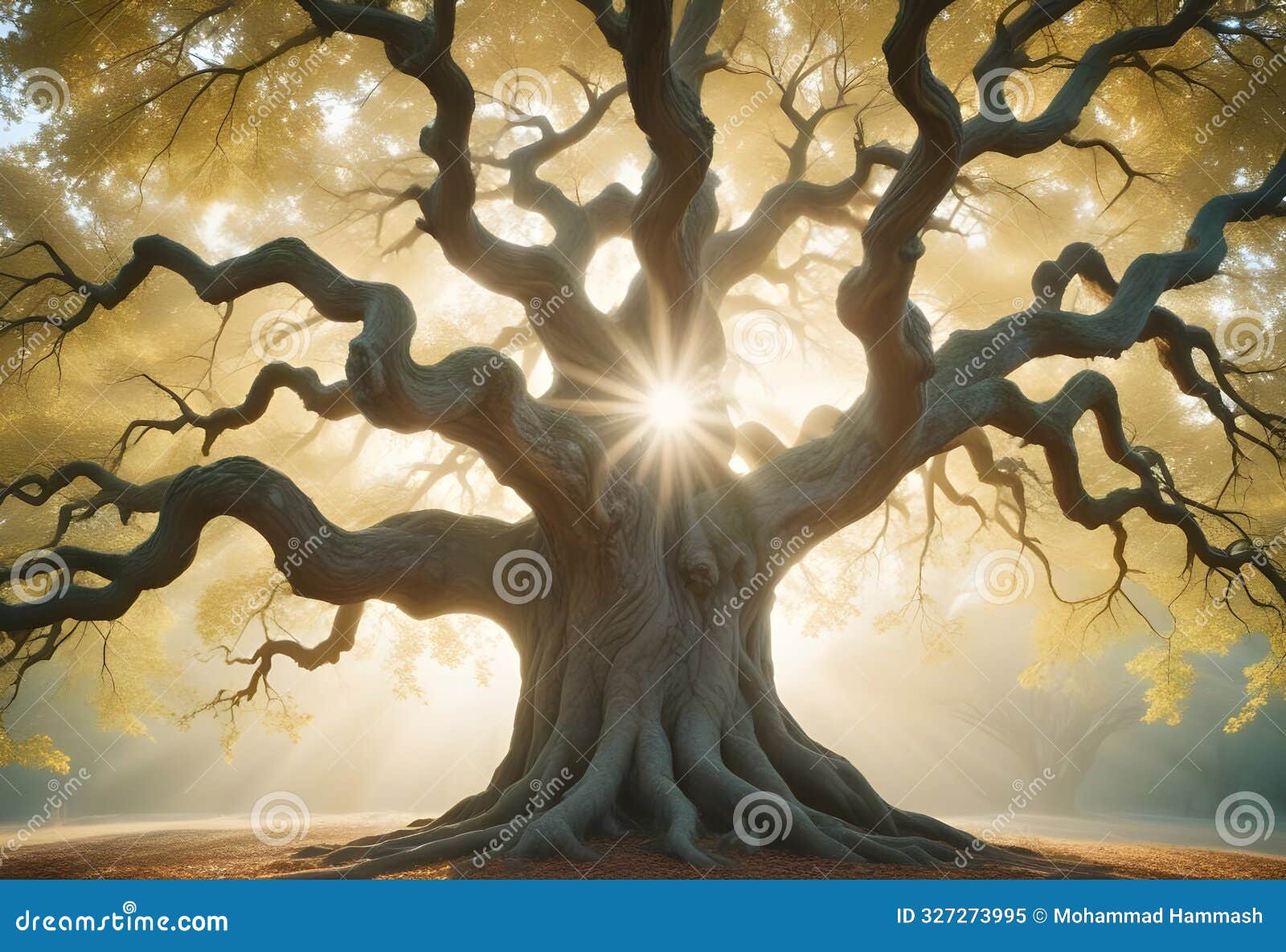Sunlight Bursts through the Branches of a Majestic, Ancient Tree with a ...
