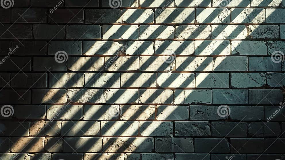 Sunlight Casting Diagonal Shadows on a Textured Brick Wall Creating a ...