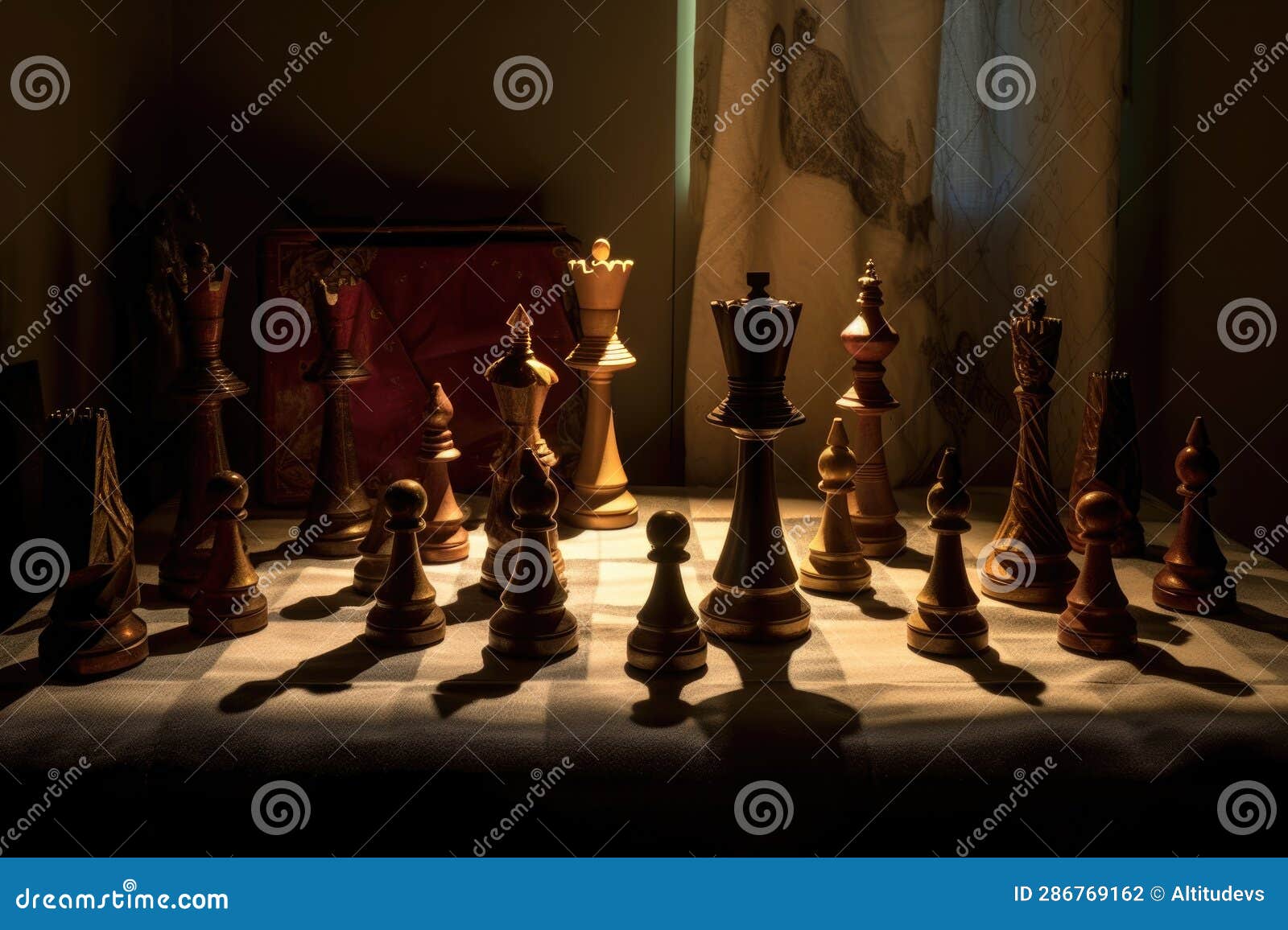 Sunlight Casting Dramatic Shadows on Chess Pieces Stock Photo - Image ...