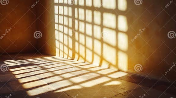 Sunlight Casting Grid Pattern Shadows on Wall and Floor Stock ...