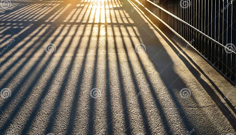 Sunlight Casting Shadows from Railing on Concrete Surface Stock ...