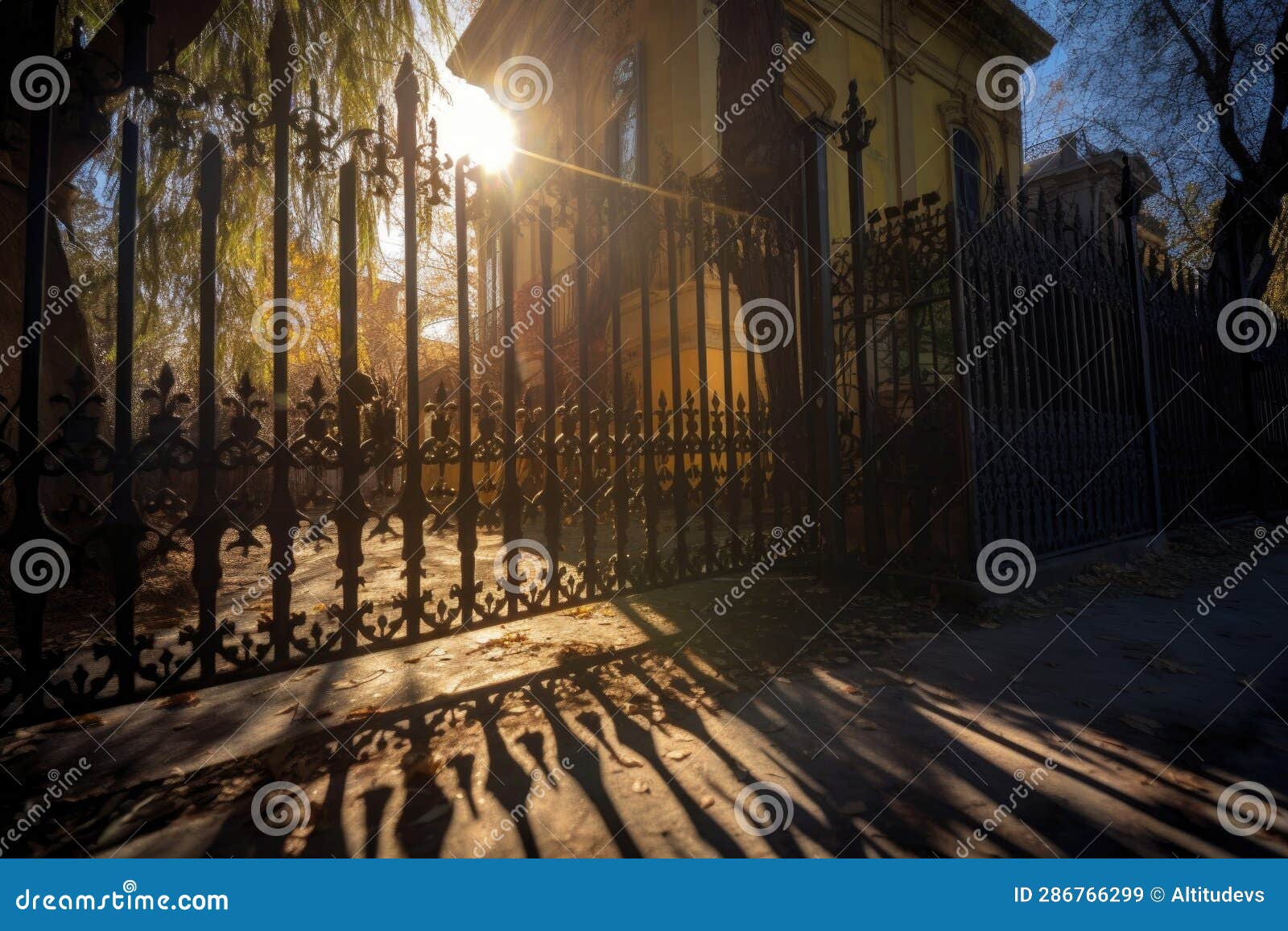 Sunlight Casting Shadows through a Wrought Iron Gate Stock Image ...