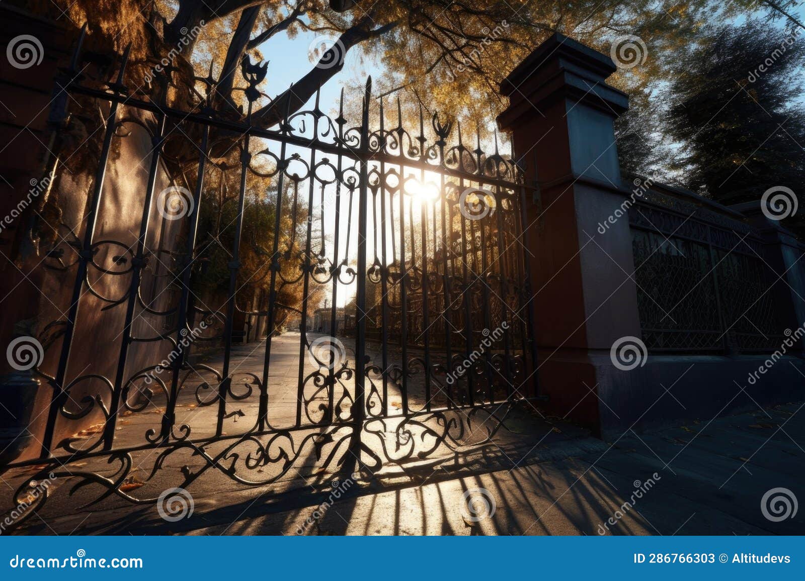 Sunlight Casting Shadows through a Wrought Iron Gate Stock Illustration ...
