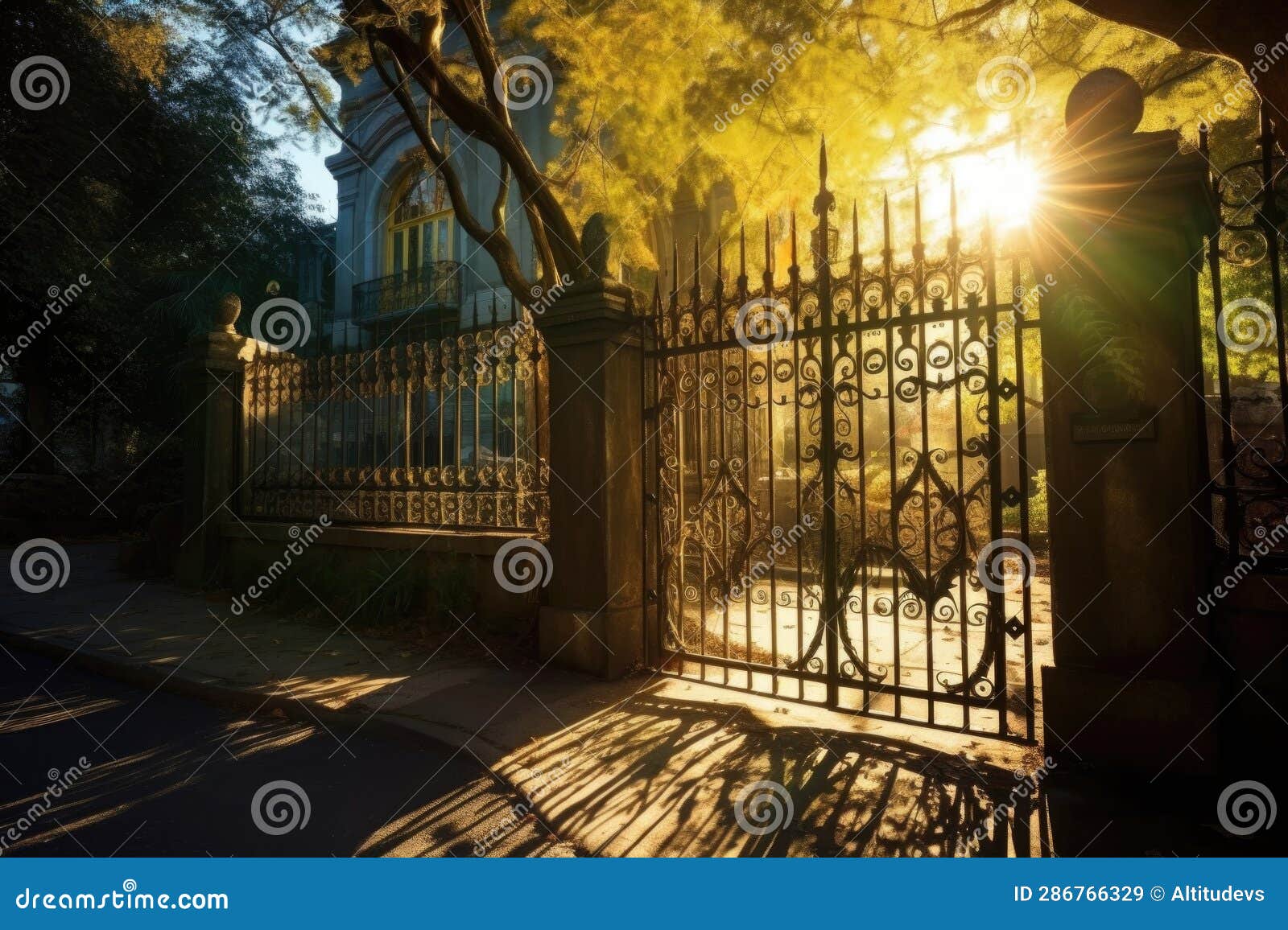 Sunlight Casting Shadows through Wrought Iron Gate Stock Illustration ...