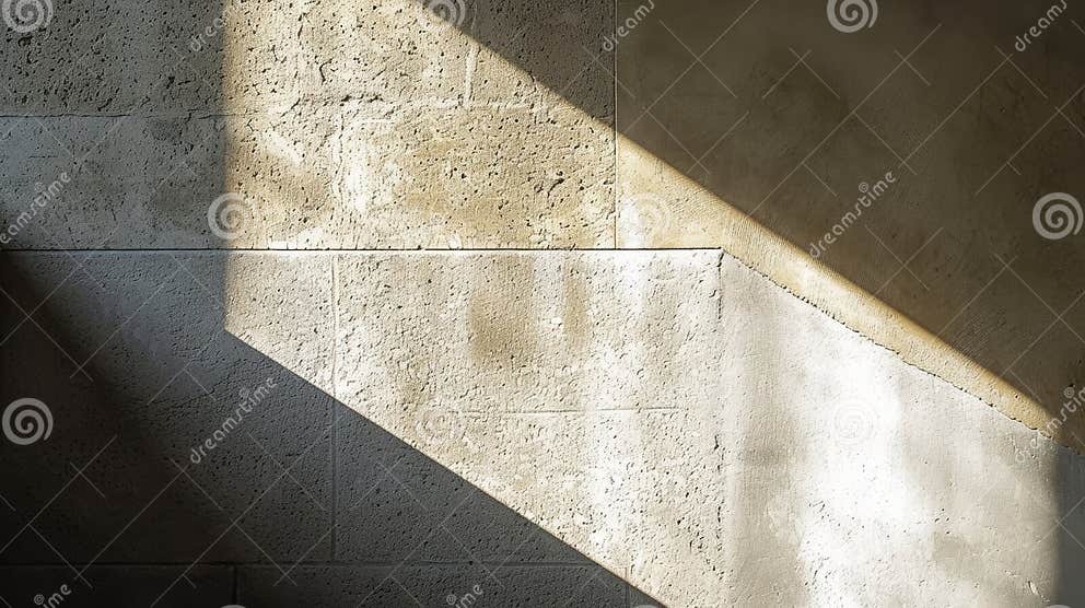 Sunlight Casts Diagonal Shadows on an Aged Wall with Peeling Paint and ...
