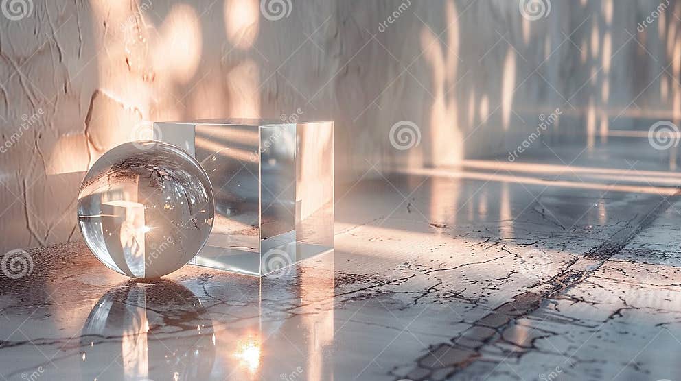 Soft Sunlight Illuminating a Glass Sphere and Cube on a Textured ...