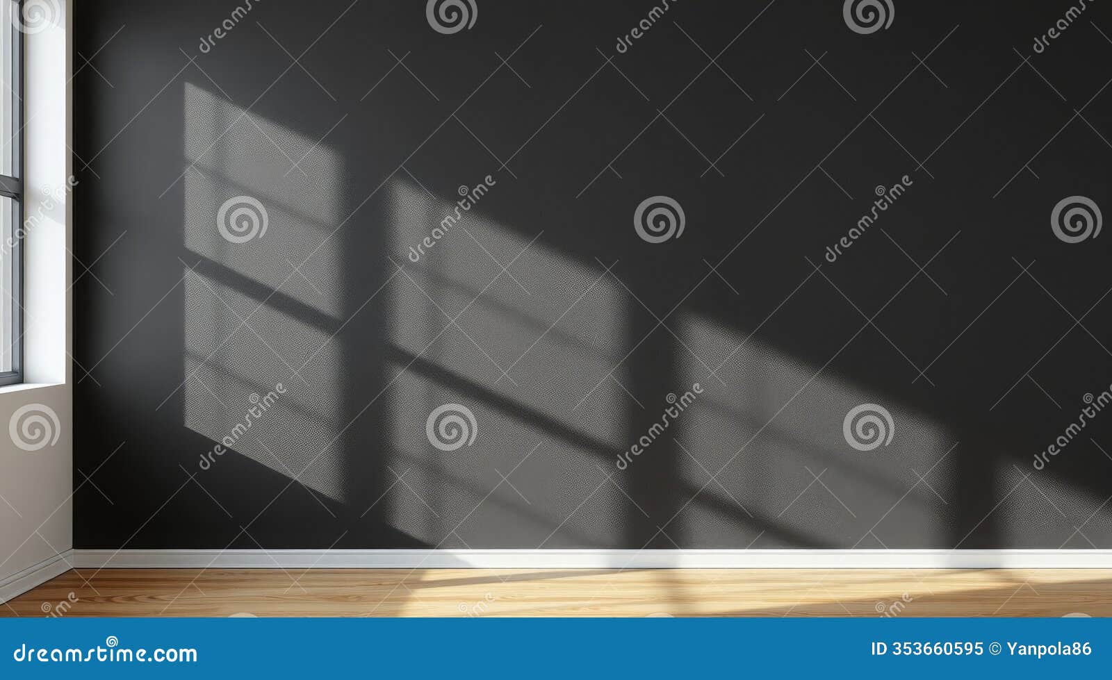 Sunlight Casts Window Shadows on a Dark Wall, Creating a Geometric and ...