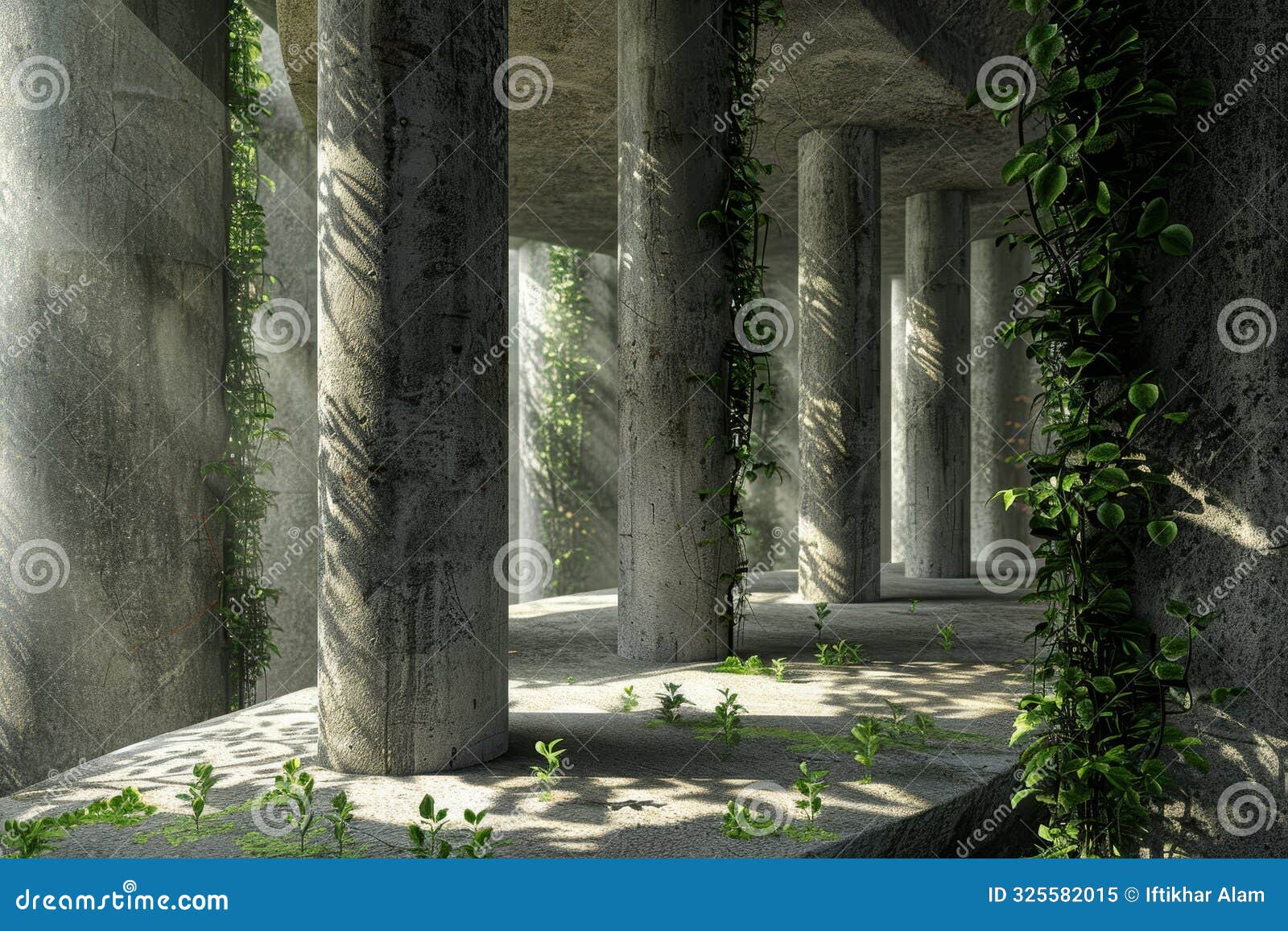 Sunlight through Concrete Columns in a Reclaimed Structure, Incorporate ...