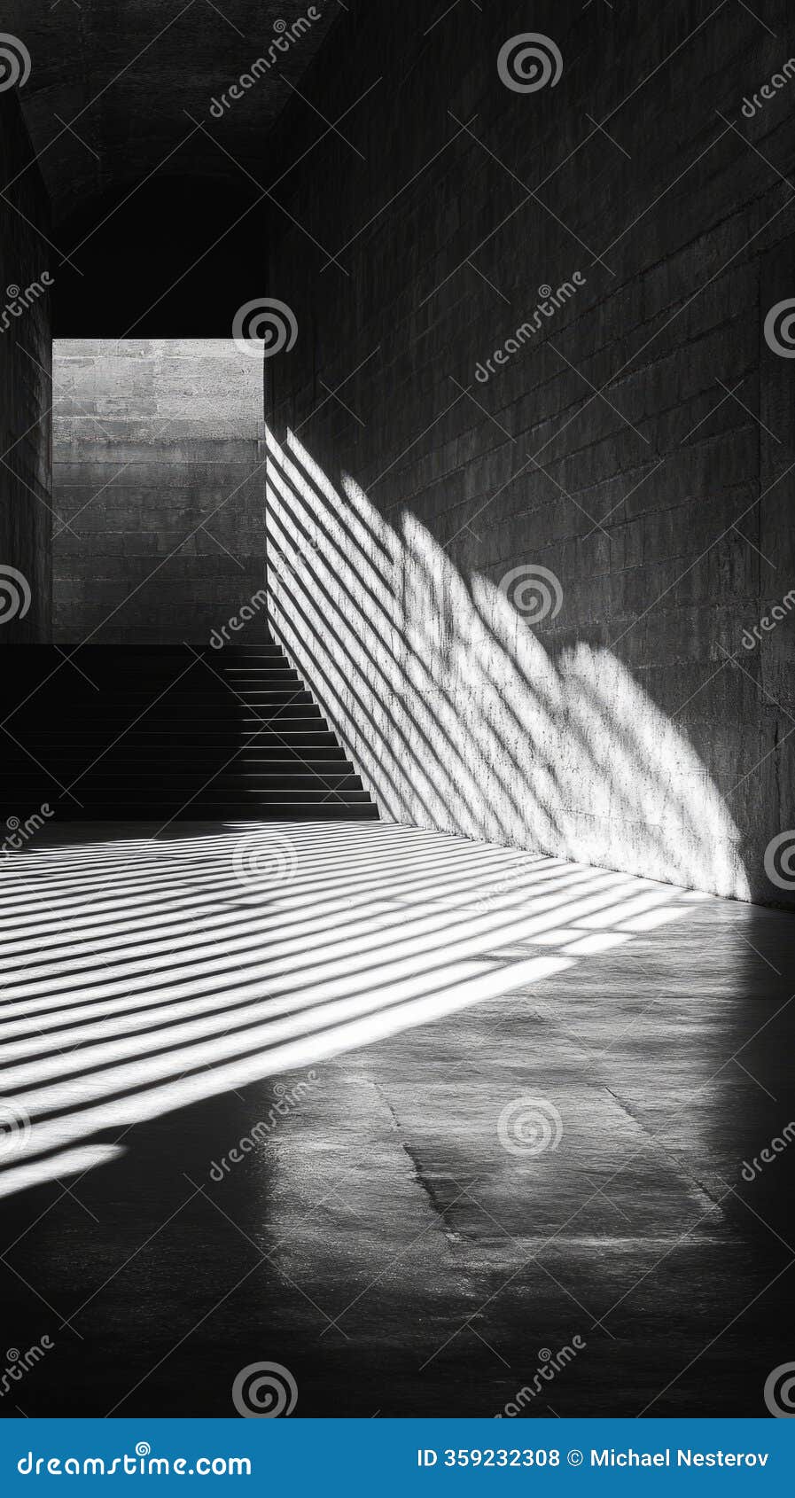 Sunlight is Creating Parallel Lines of Shadows in a Concrete Underpass ...