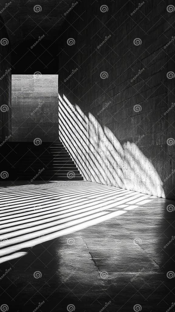 Sunlight is Creating Parallel Lines of Shadows in a Concrete Underpass ...