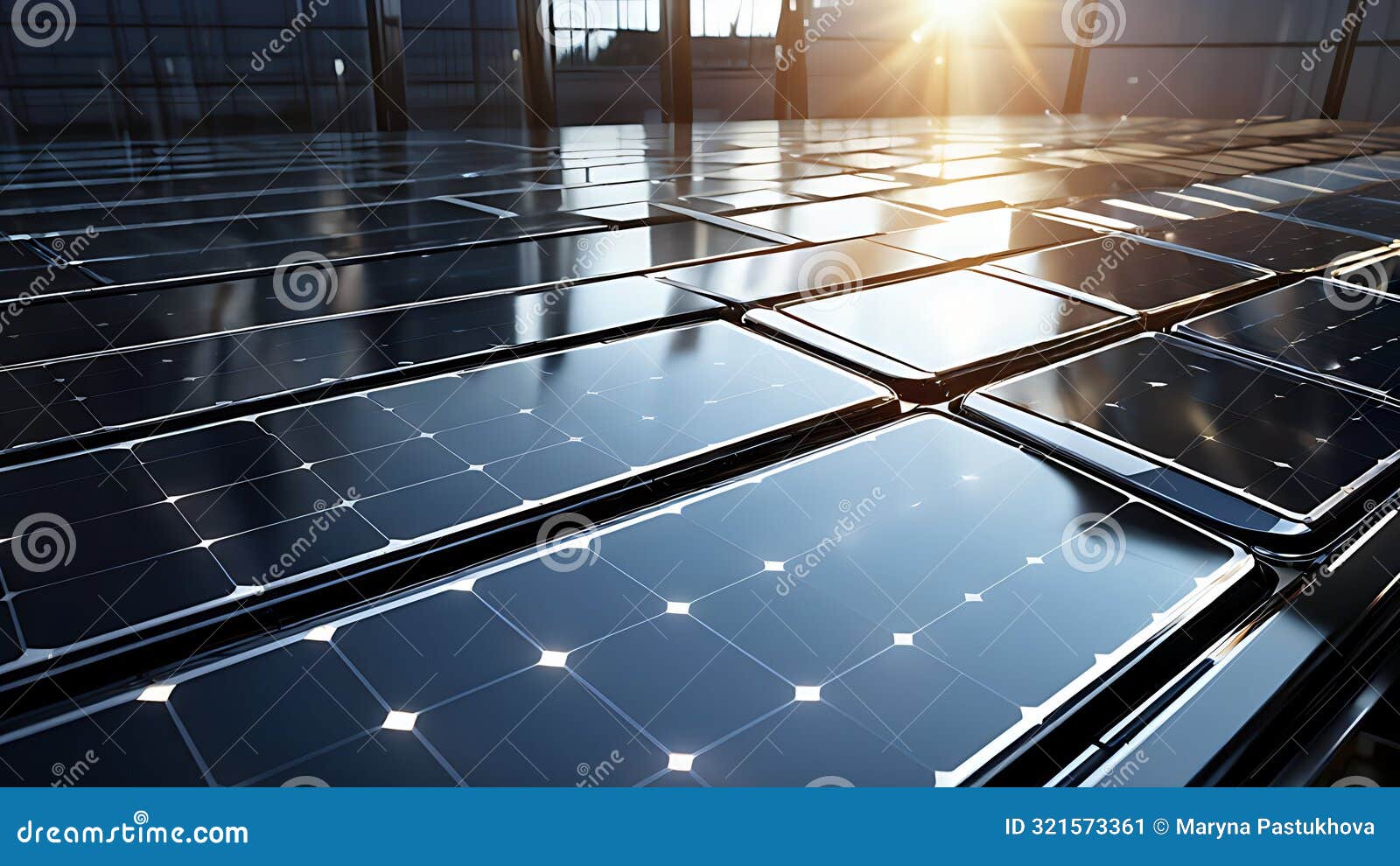 Sunlight Falling on Smooth Black Solar Panels Array Eco Green Tech ...
