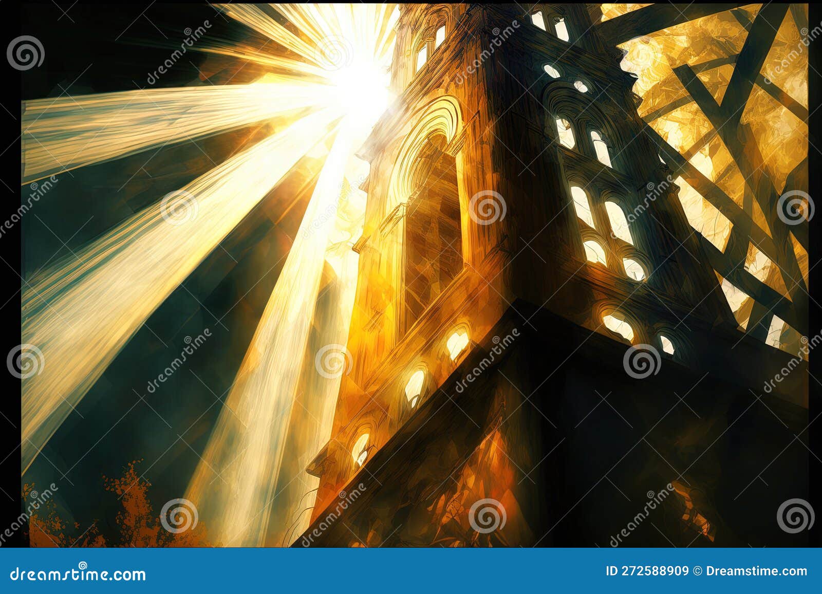 Sunlight Filled Tower in an Abstract View Stock Illustration ...