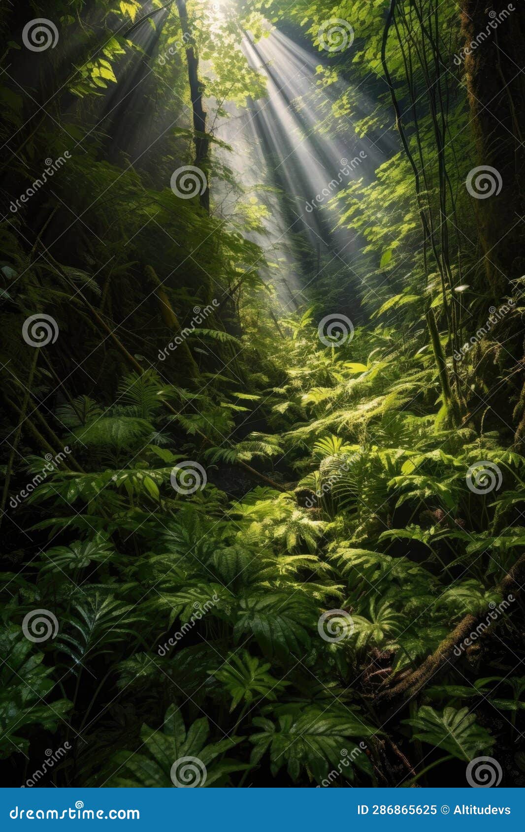 Sunlight Filtering through Dense Forest Foliage Stock Illustration ...