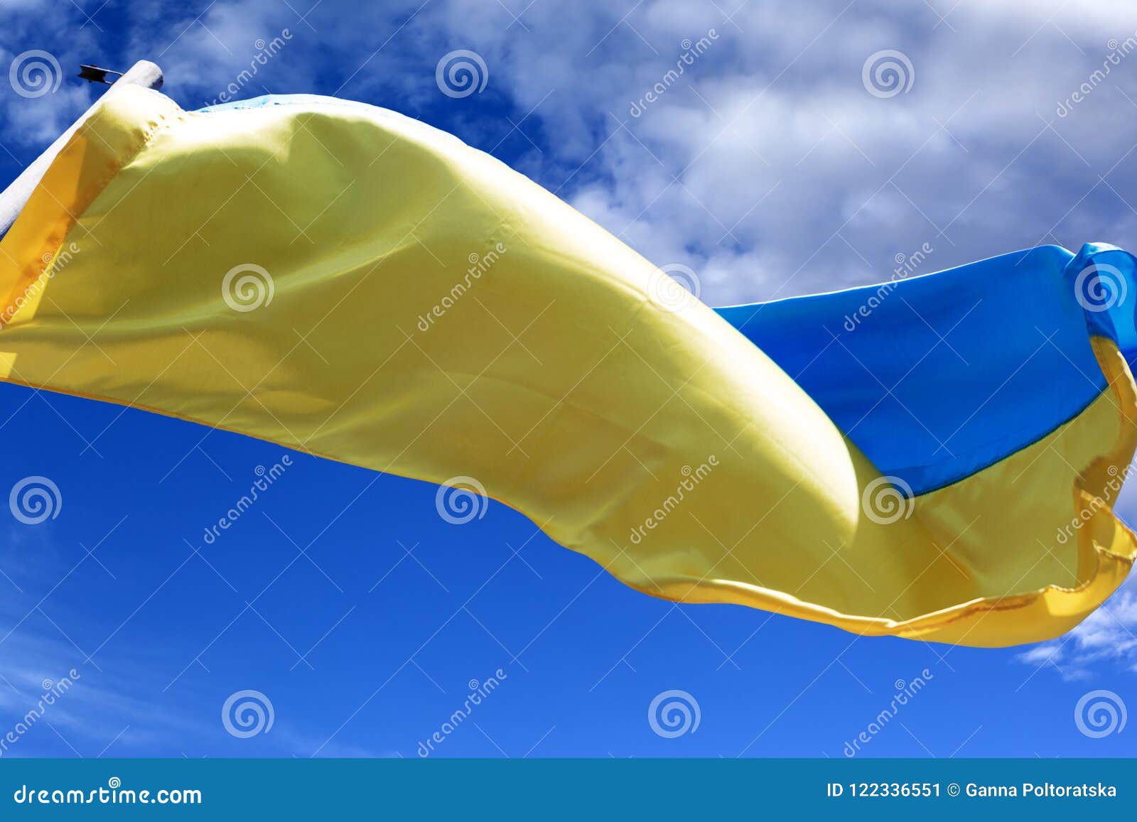 Sunlight Flag of Ukraine Waving in Wind on Blue Sky Stock Image - Image ...