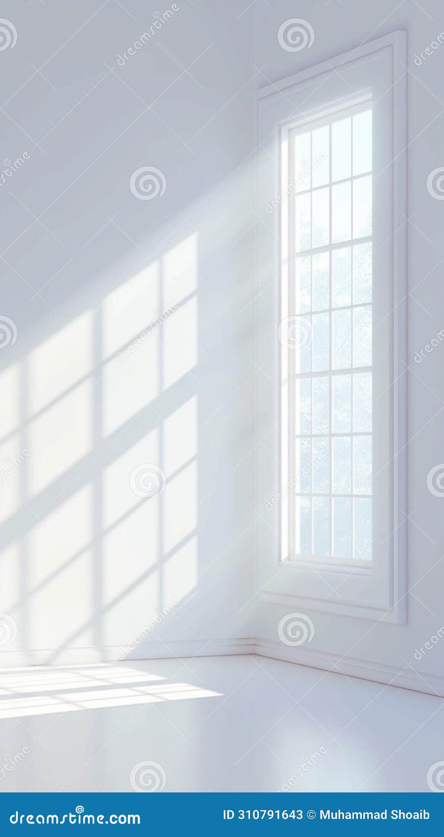Sunlight Floods through Window into White Empty Room, 3D Rendering ...