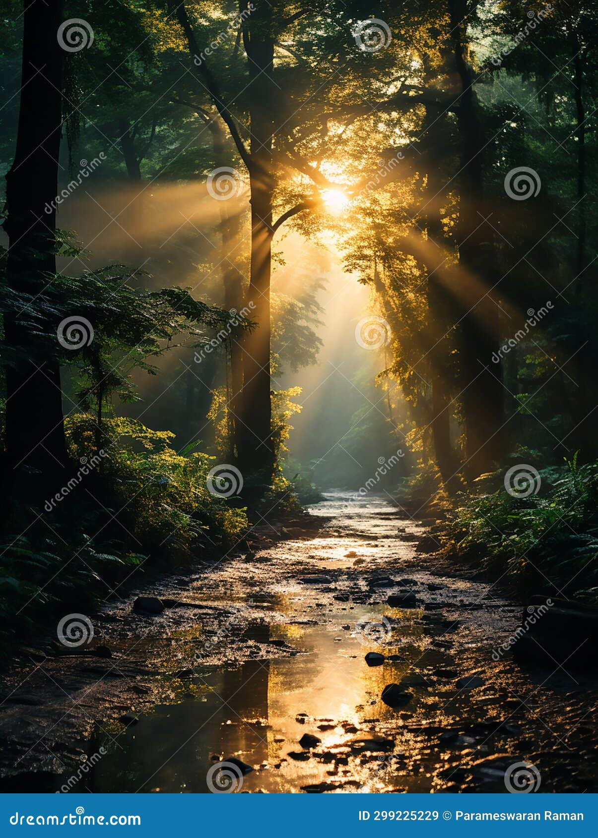 Sunlight forest stock image. Image of canopy, reflection - 299225229