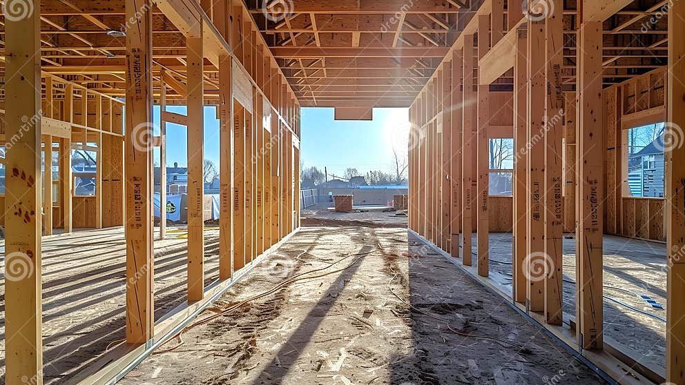 Sunlight through Framework of Modular Home in Progress. Concept ...