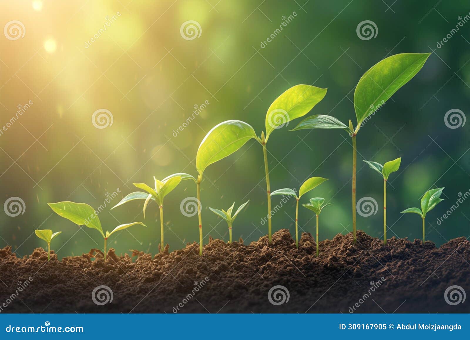 Sunlight On Growing Plant Seedlings Germination Sequence On Fertile ...