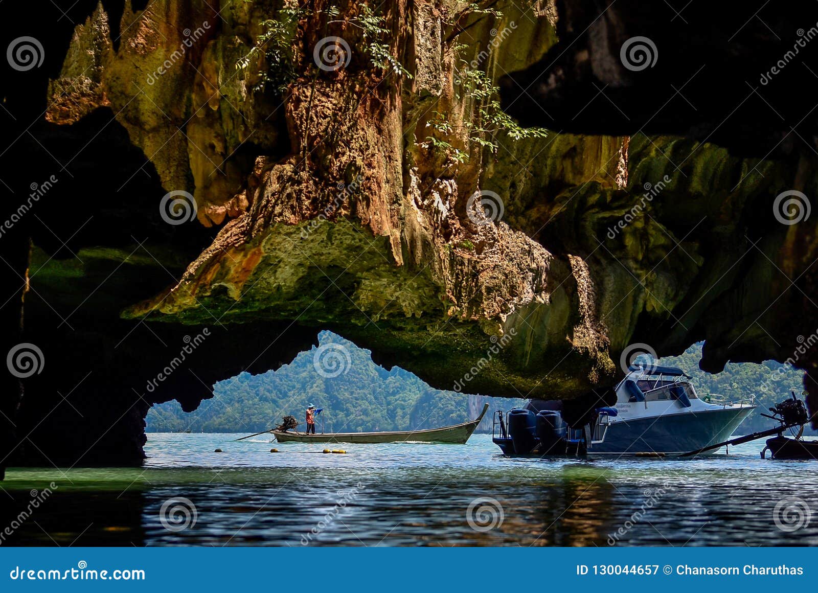 Sunlight Hits Limestone Caves Stock Image - Image of river, background ...