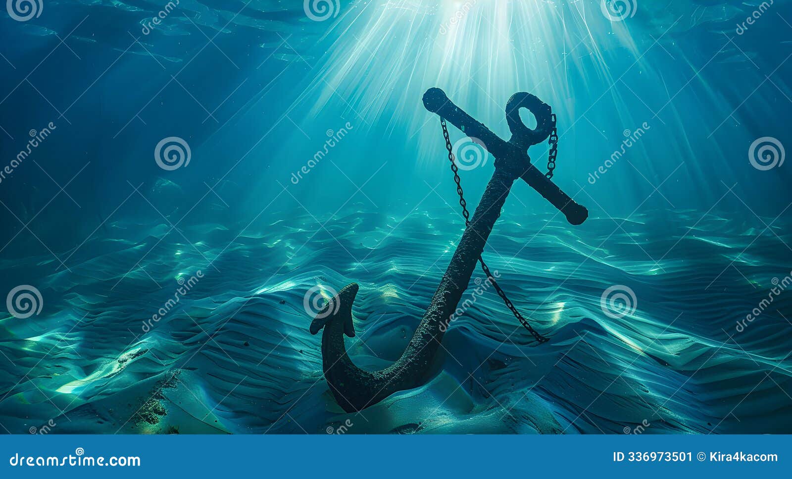 Sunlight Illuminates An Anchor On The Ocean Floor Of The Deep Sea Stock ...