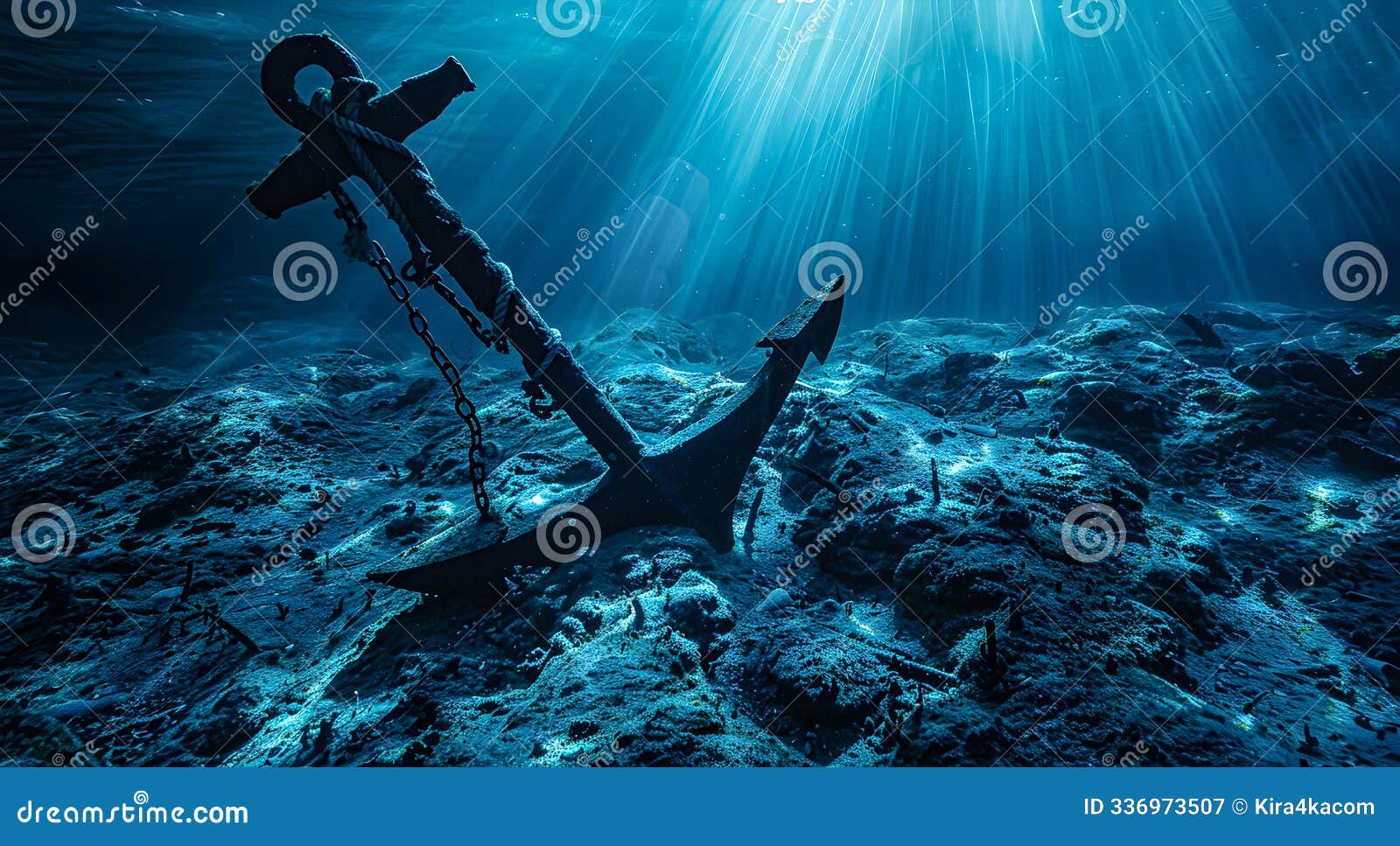 Sunlight Illuminates an Anchor on the Ocean Floor of the Deep Sea Stock ...