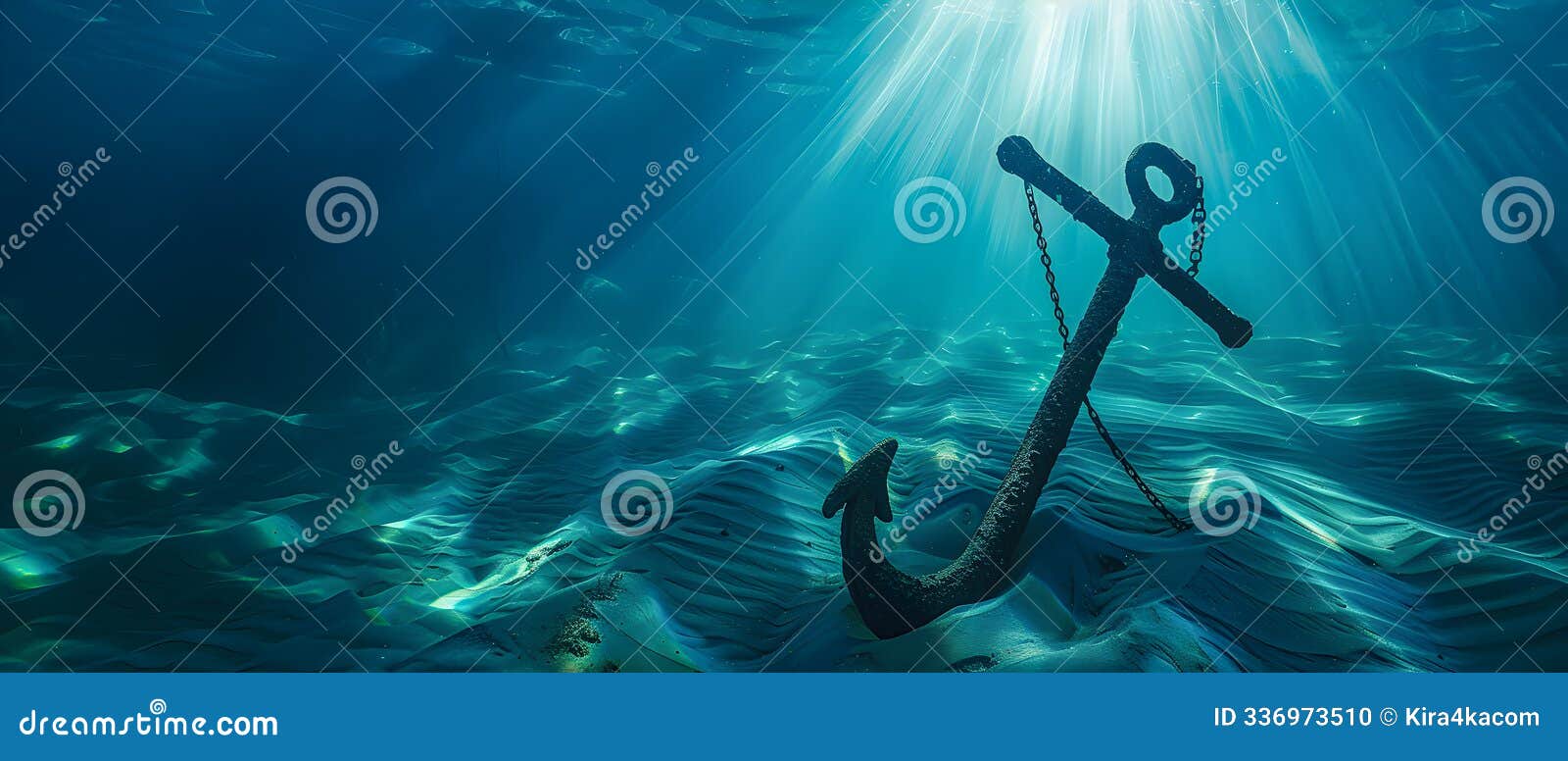 Sunlight Illuminates an Anchor on the Ocean Floor of the Deep Sea Stock ...