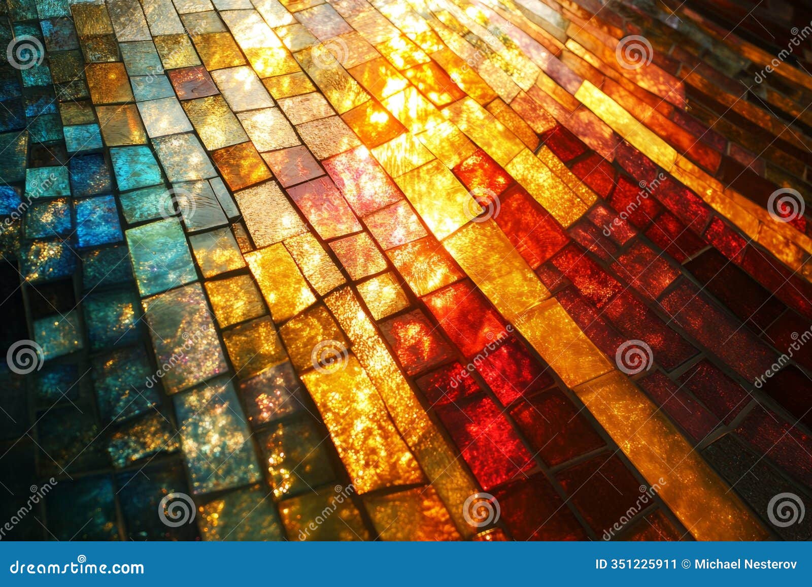 Sunlight Illuminates a Mosaic Surface, Showcasing Vibrant Colors and ...
