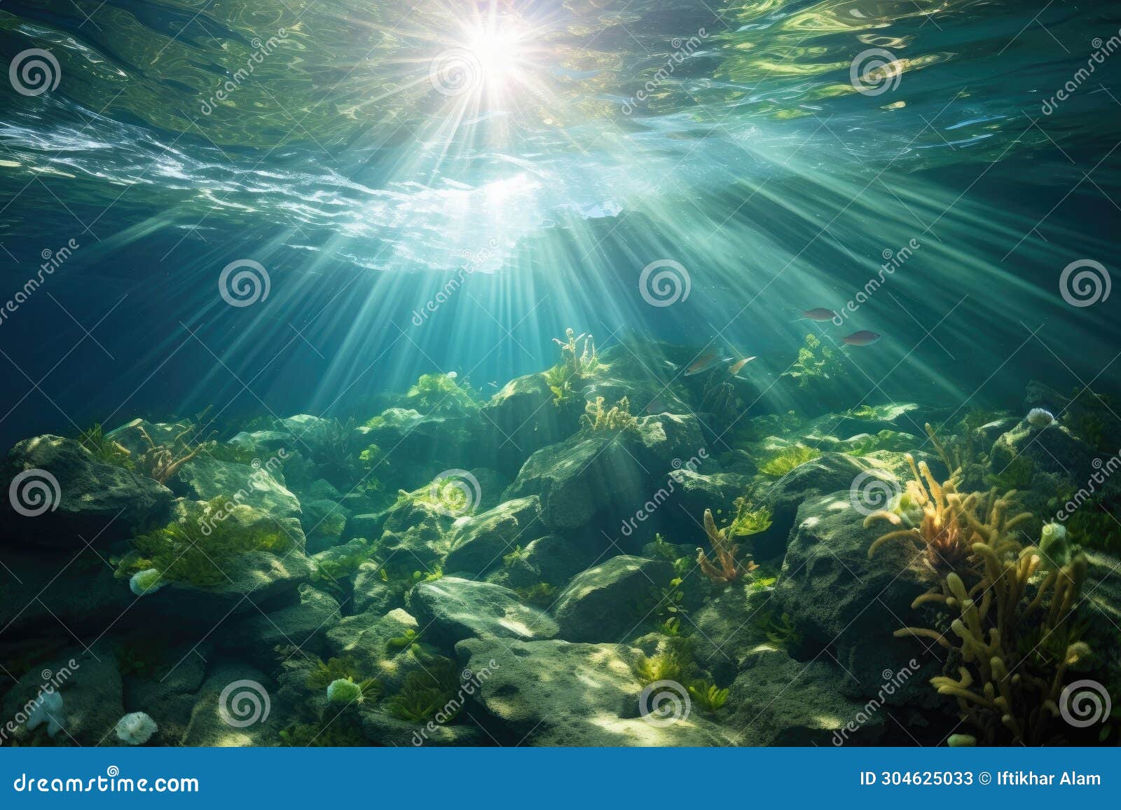 Sunlight Illuminating Coral Reef with Water Reflections, Underwater ...