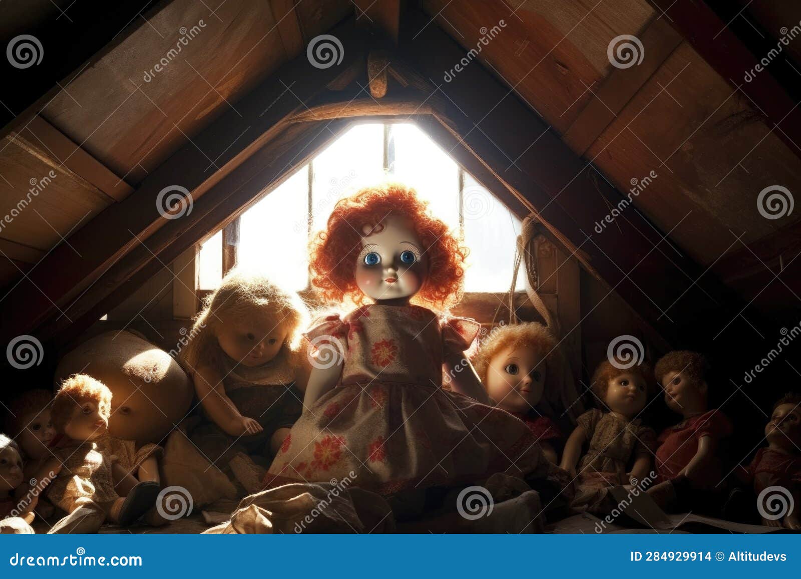 Sunlight Illuminating Dolls Face through Attic Window Stock ...