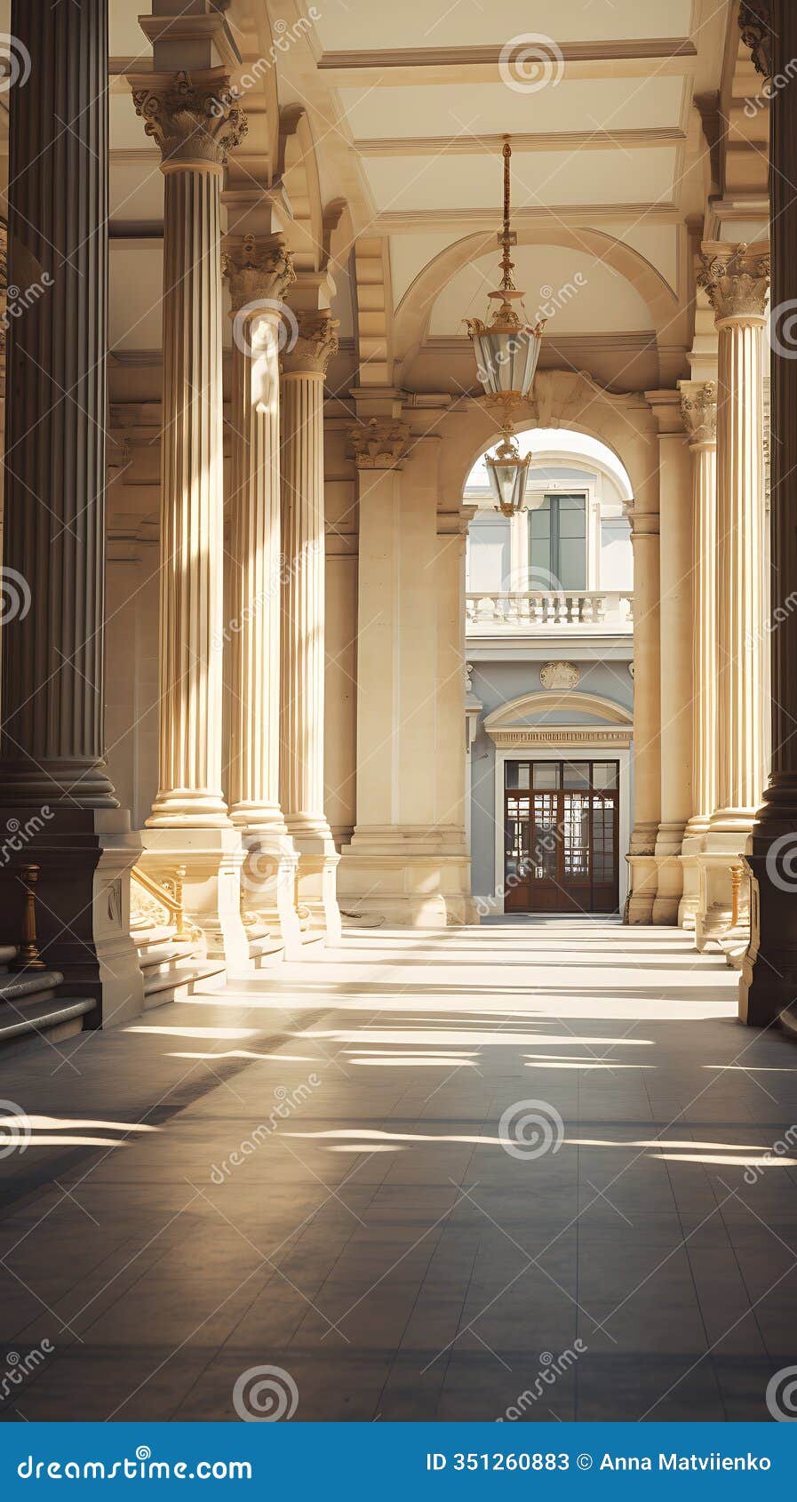 Sunlight Illuminating Elegant Colonnade in Historical Building Stock ...