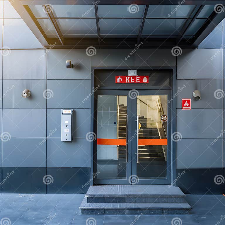 Modern Building Fire Exit with Open Stairwell Visible Stock ...