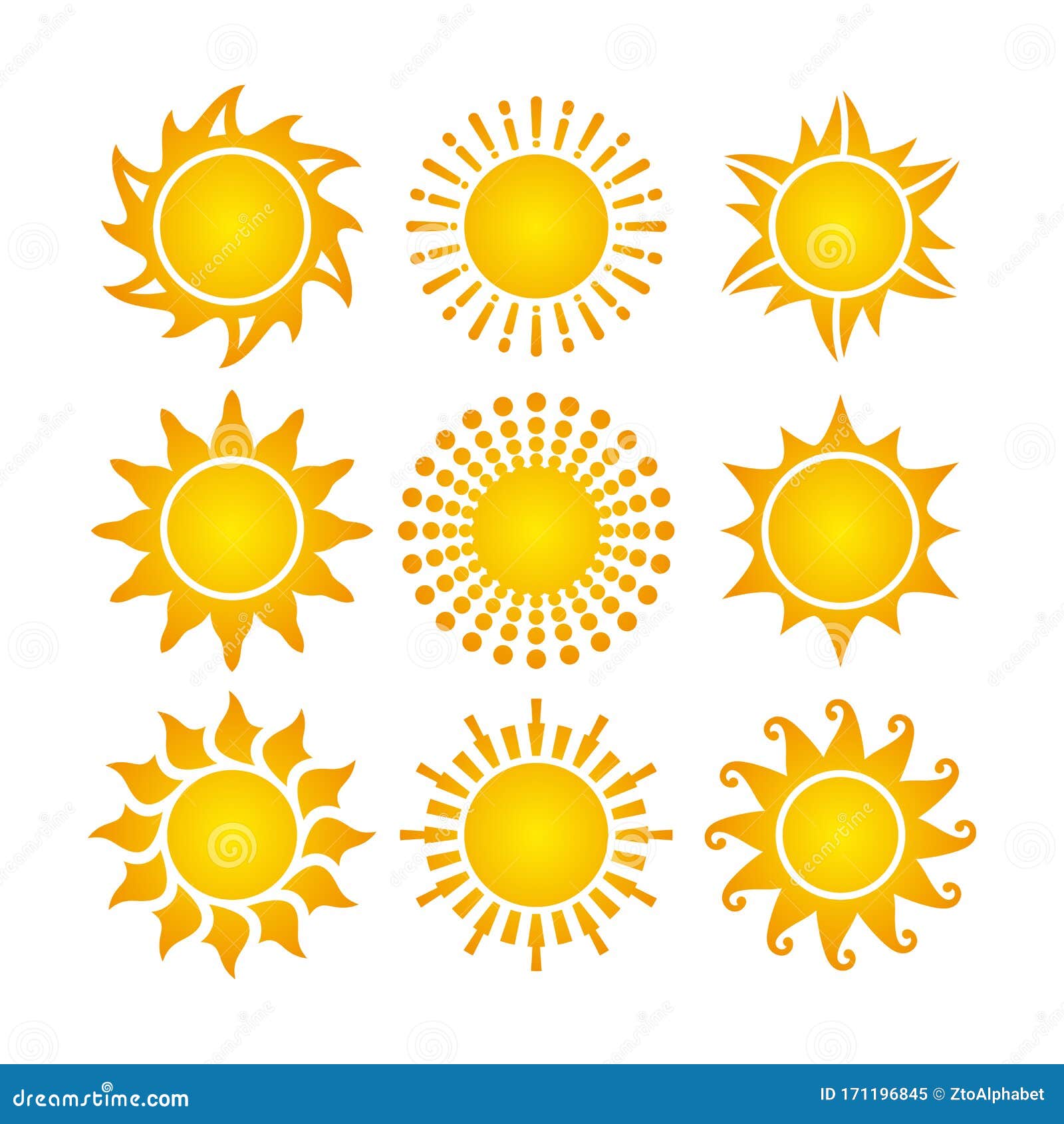 Sun Icon Clip art Set stock vector. Illustration of collection - 171196845