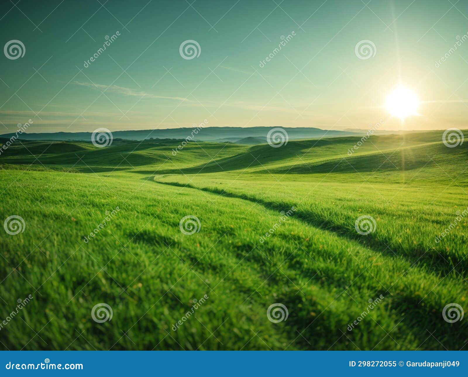 Sunlight Natural Landscape, Green Grass Field Stock Illustration ...