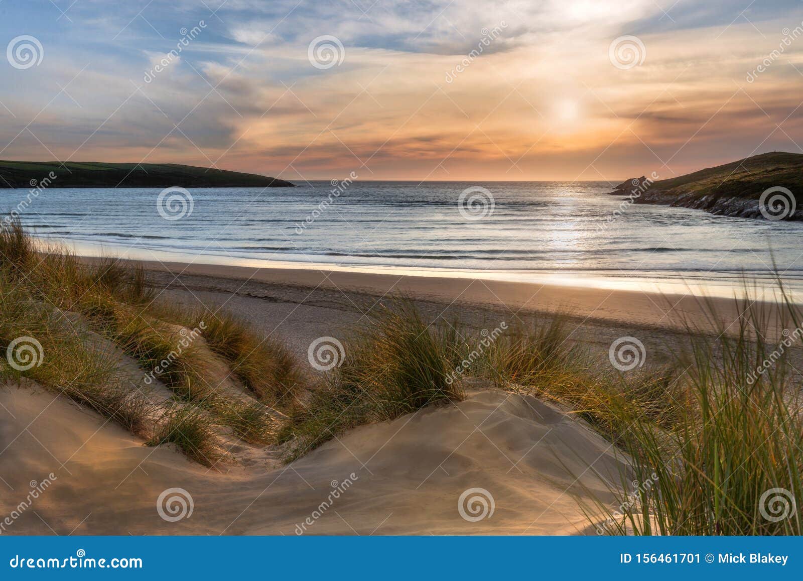 Sunlight Over Dunes, Crantock Beach, on the Beautiful North Cornwall ...