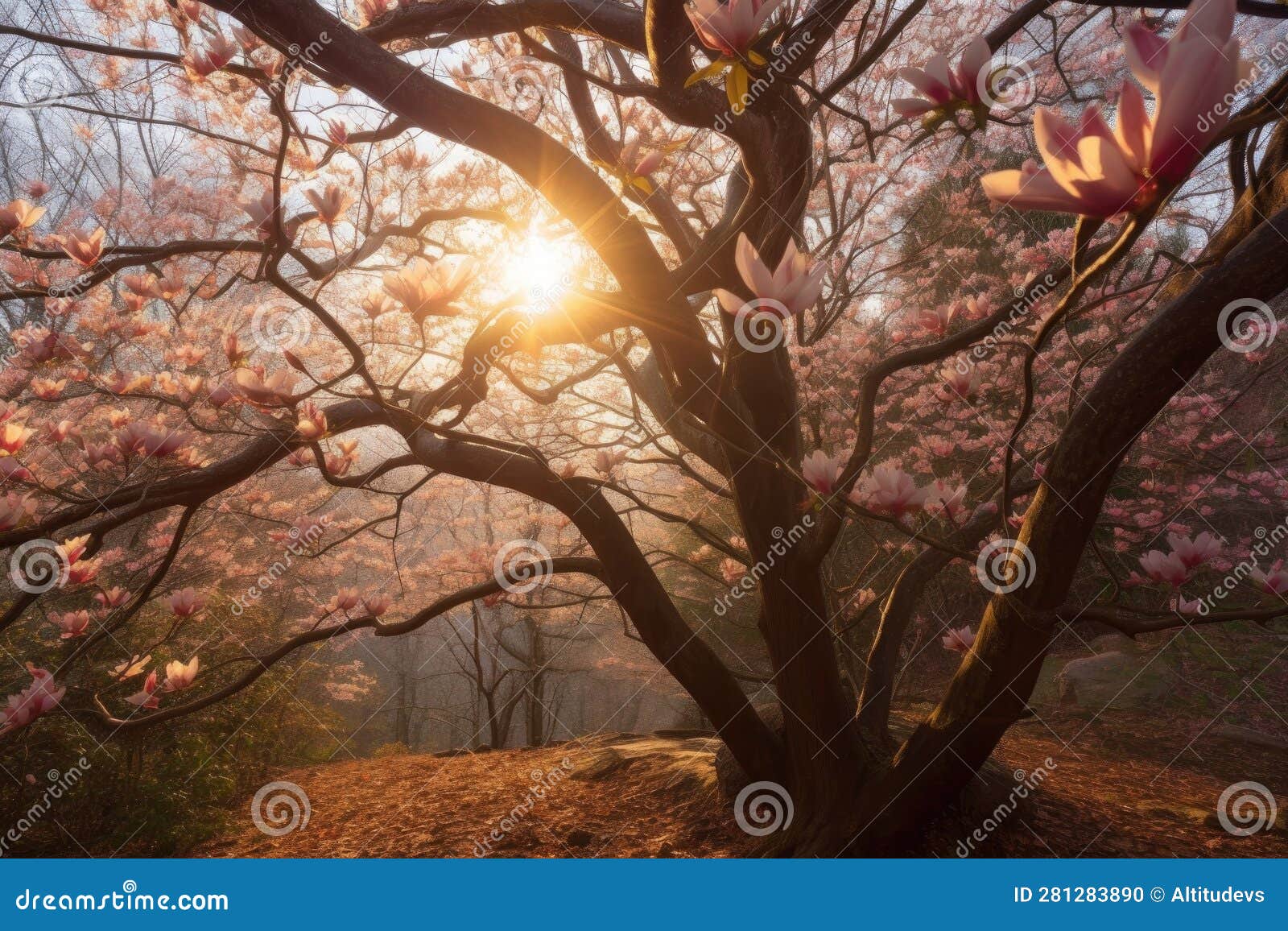 Sunlight Peeking through Magnolia Tree Branches Stock Illustration ...