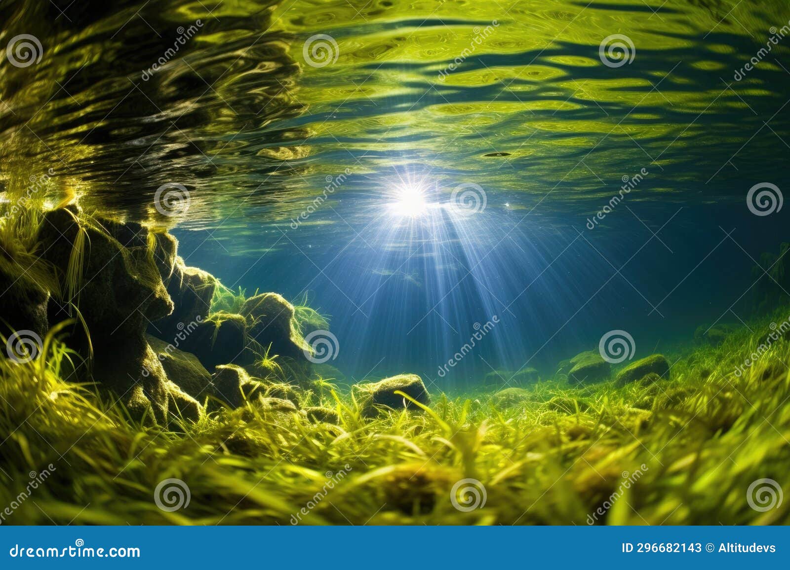 Sunlight Peering through Freshwater Surface Onto Aquatic Plants Stock ...