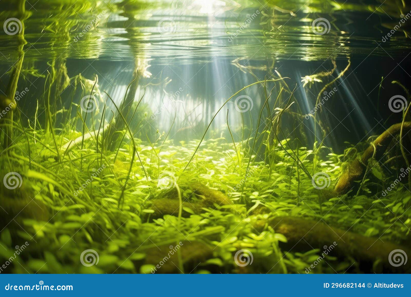 Sunlight Peering through Freshwater Surface Onto Aquatic Plants Stock ...