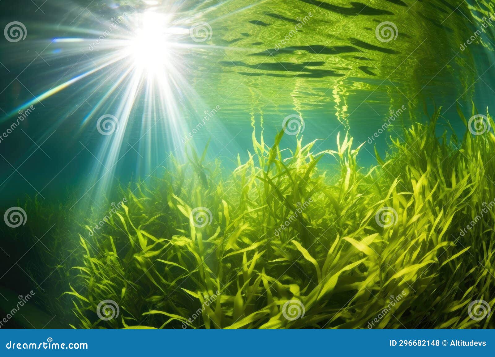 Sunlight Peering through Freshwater Surface Onto Aquatic Plants Stock ...