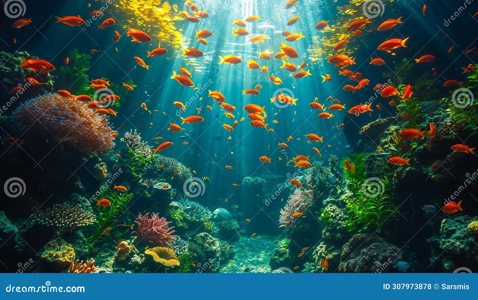 Sunlight Piercing through Water in an Aquatic Scene with Vibrant Orange ...