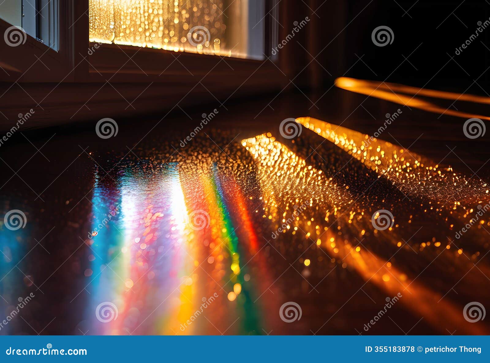 Sunlight through Rain-Soaked Window Creating Tiny Rainbows Stock ...