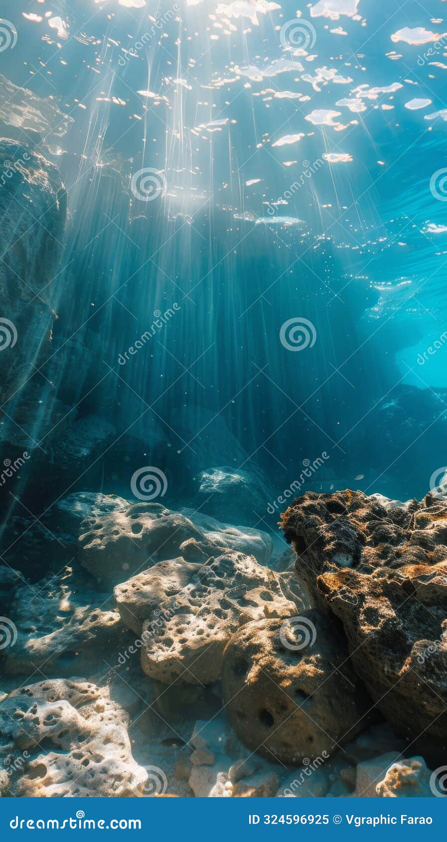 Sunlight Rays Underwater Illuminating Rocks and Marine Life Stock Image ...